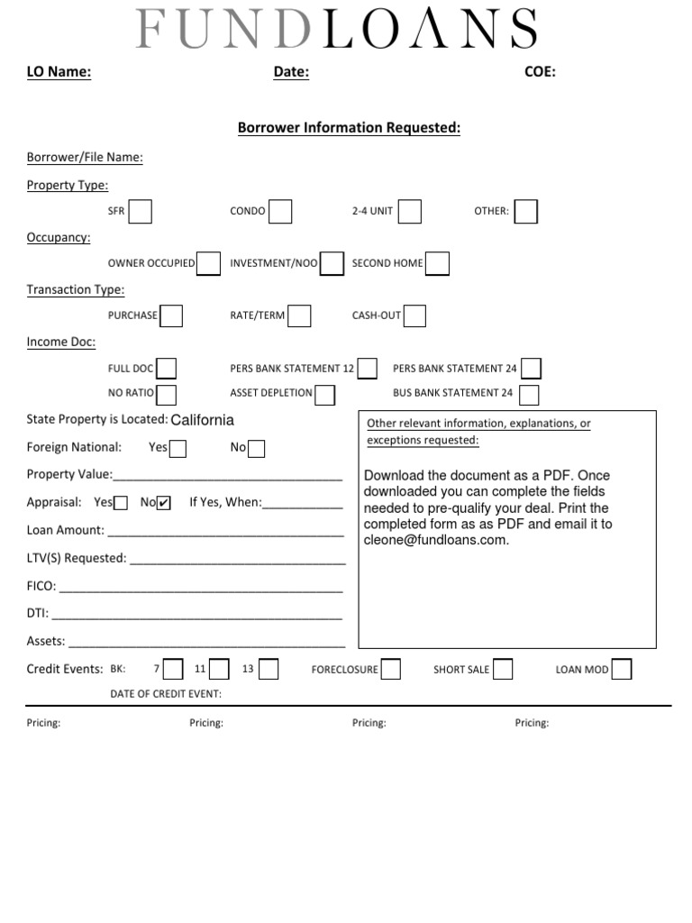 FUNDLOANS Pre-Qualification | PDF | Loan To Value Ratio | Loans