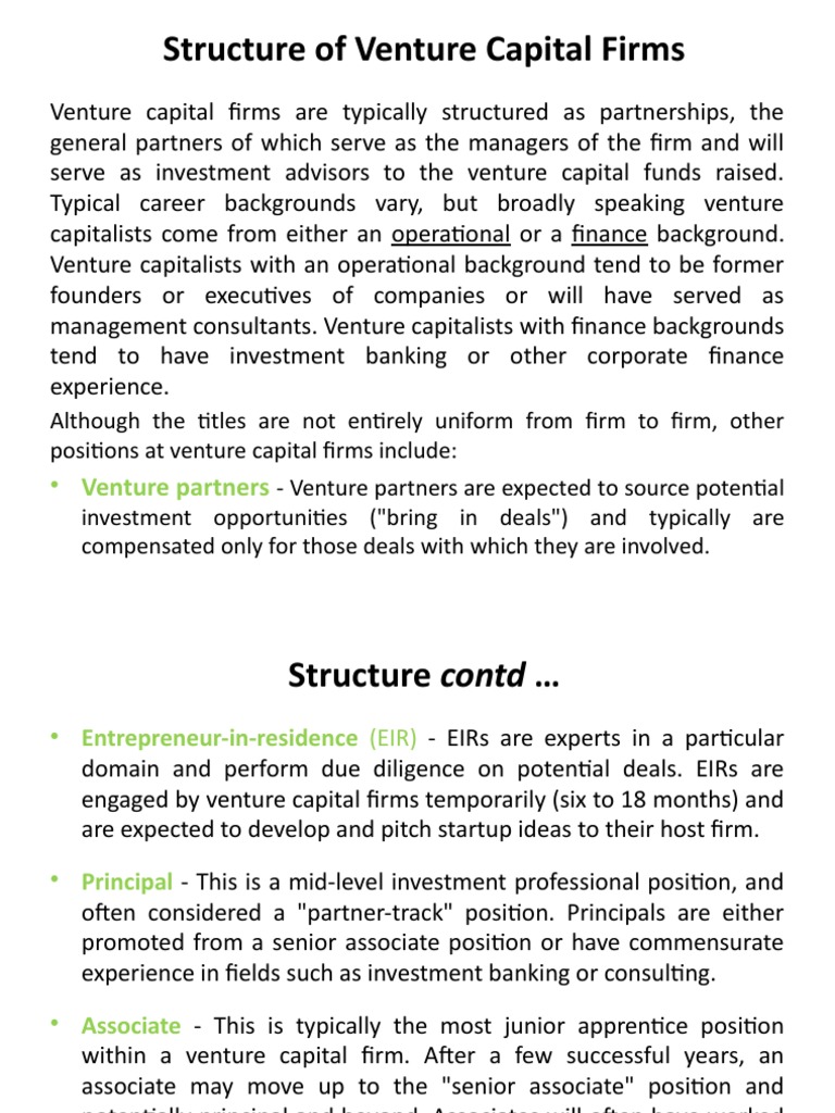 Structure of Venture Capital Firms | PDF | Corporate Finance | Venture ...
