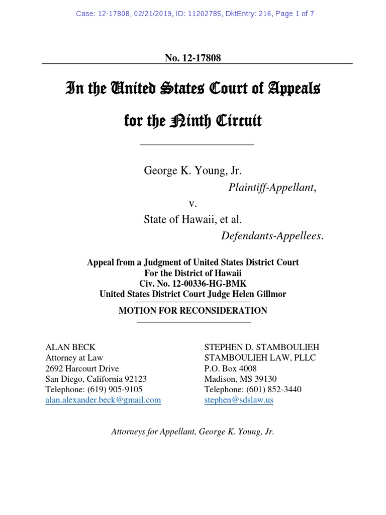 Motion for Reconsideration in Young Case | PDF | United States Court Of ...