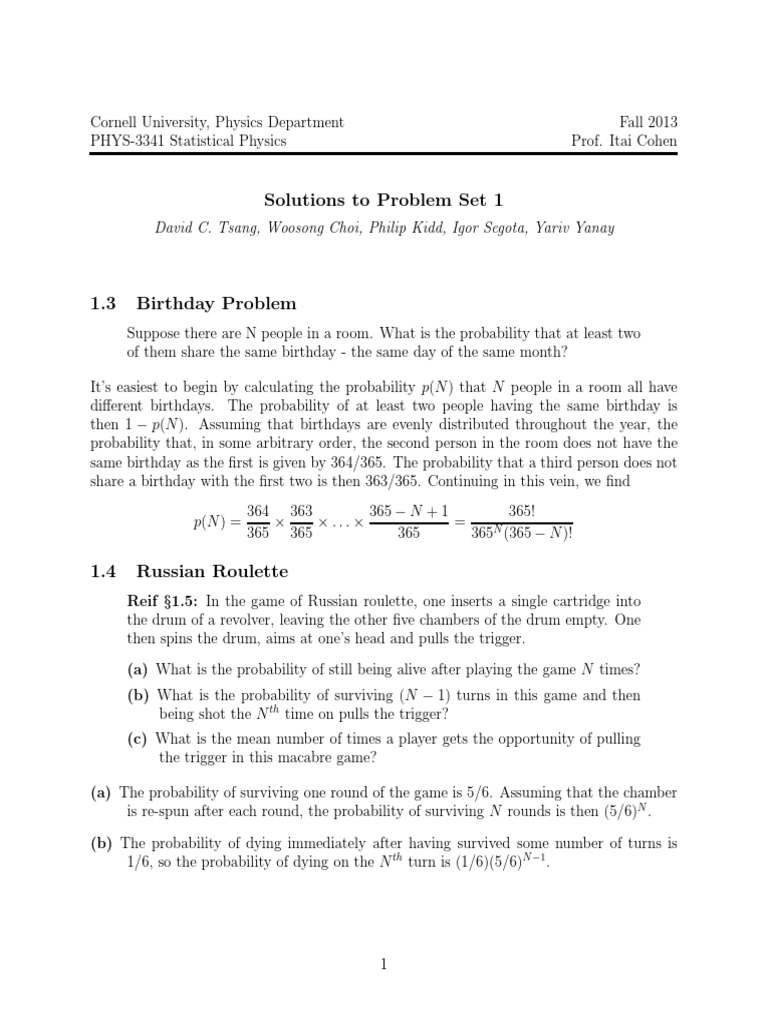 2014 ps01 Sol | PDF | Probability Distribution | Mean