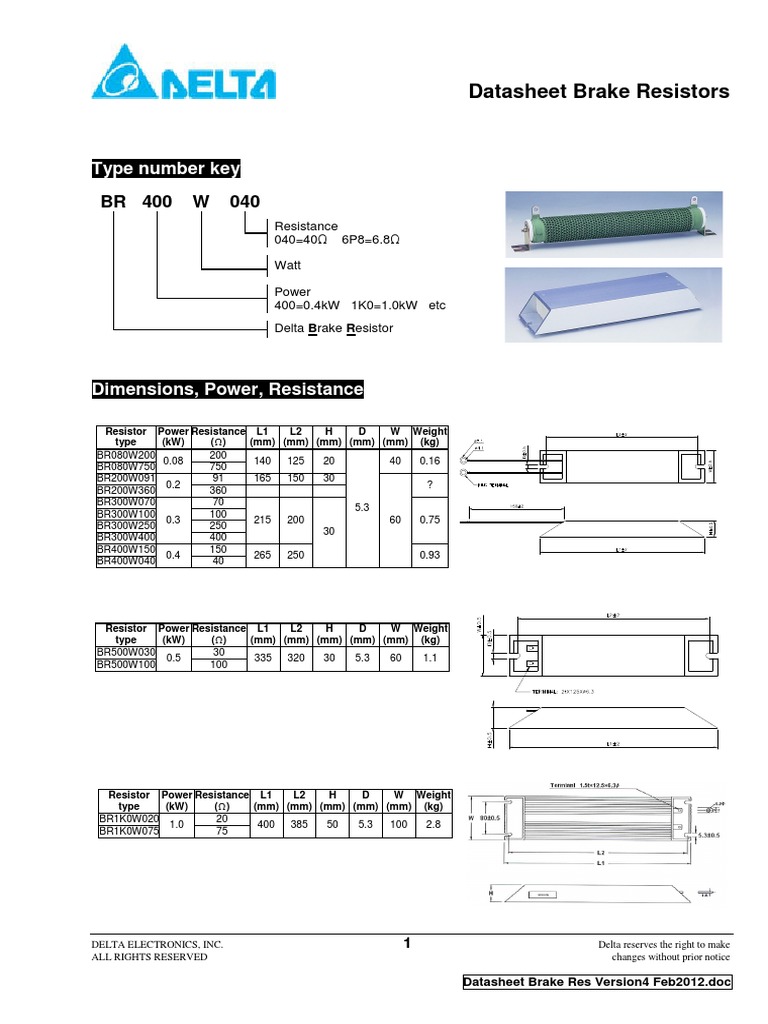 Delta Brake Resistor Specifications | PDF | Electrical Resistance And ...