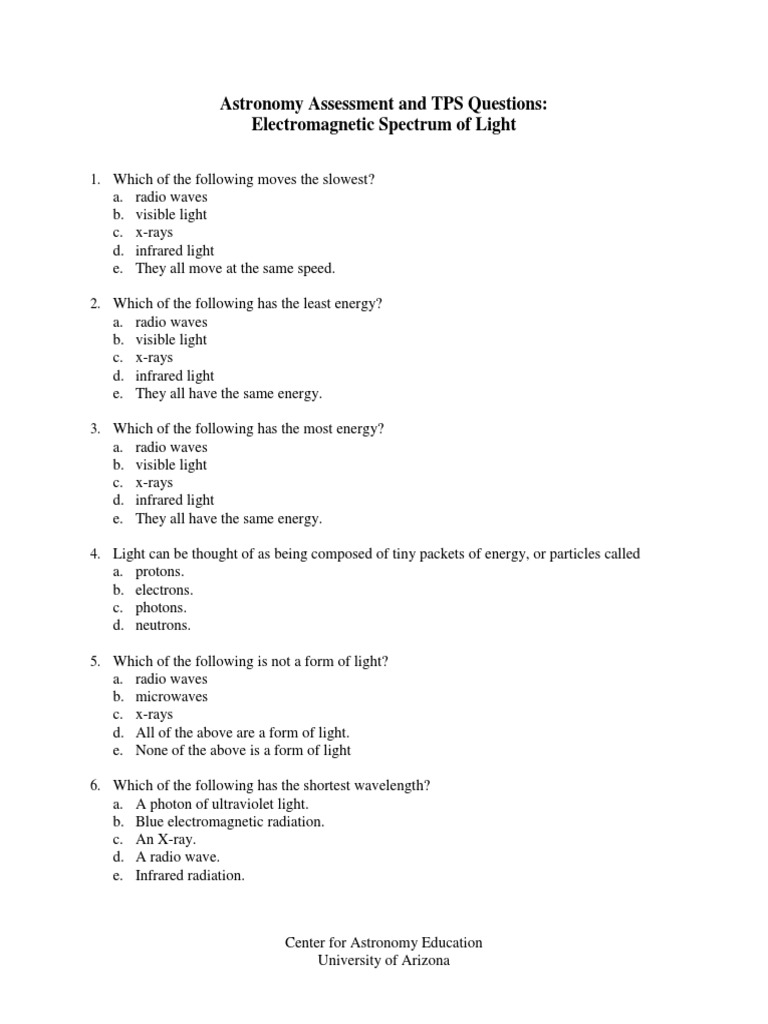 Electromagnetic Spectrum Assessment | PDF | Electromagnetic Spectrum ...