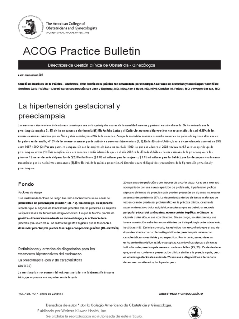 preeclampsia ACOG traducida | Hipertensión | Presión sanguínea