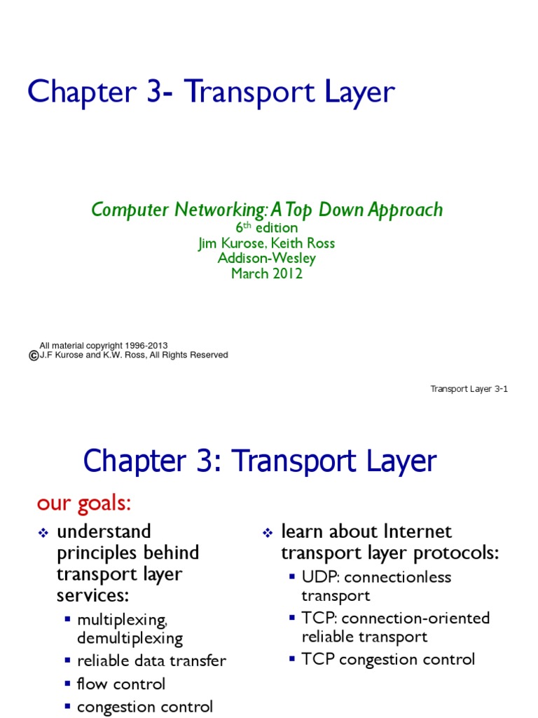 Transport Layer: Computer Networking: A Top Down Approach | PDF | Transmission Control Protocol ...