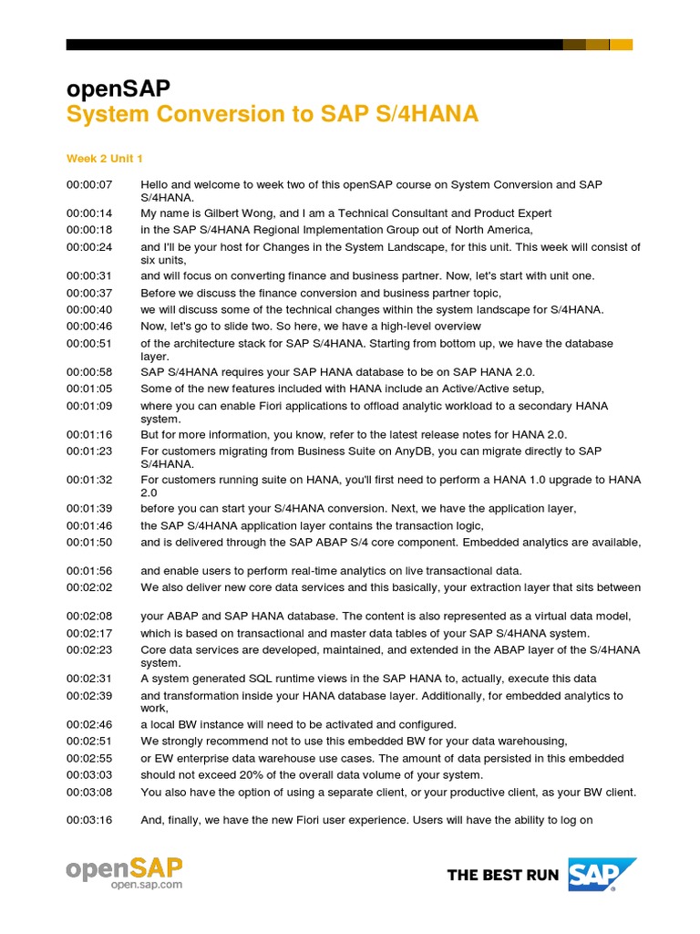 OpenSAP s4h11 Week 2 Transcript | PDF | Sap Se | Cloud Computing