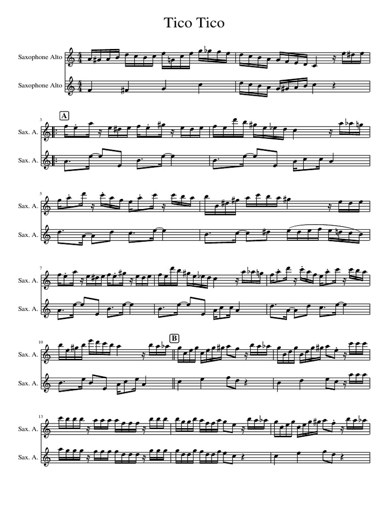 Tico Tico-Saxophone Duo | PDF | Alto Saxophone | Saxophone