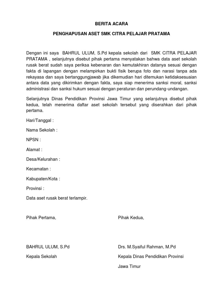 Berita Acara Penghapusan | PDF