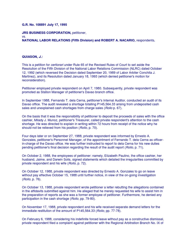 Labor Cases | PDF | Equity (Law) | Employment