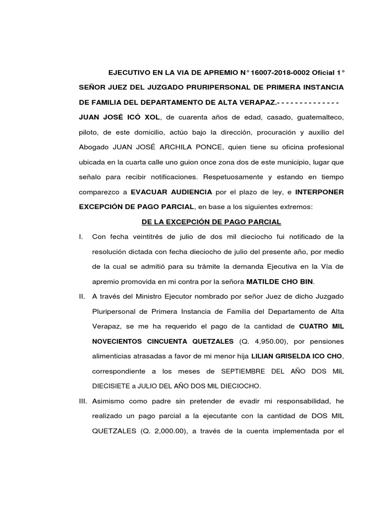 5.- Memorial de Excepcion de Pago Parcial (Previos). Grupo 3 ...