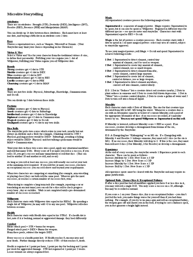 Microlite Storyteller RPG | PDF | Gaming | Role Playing Games