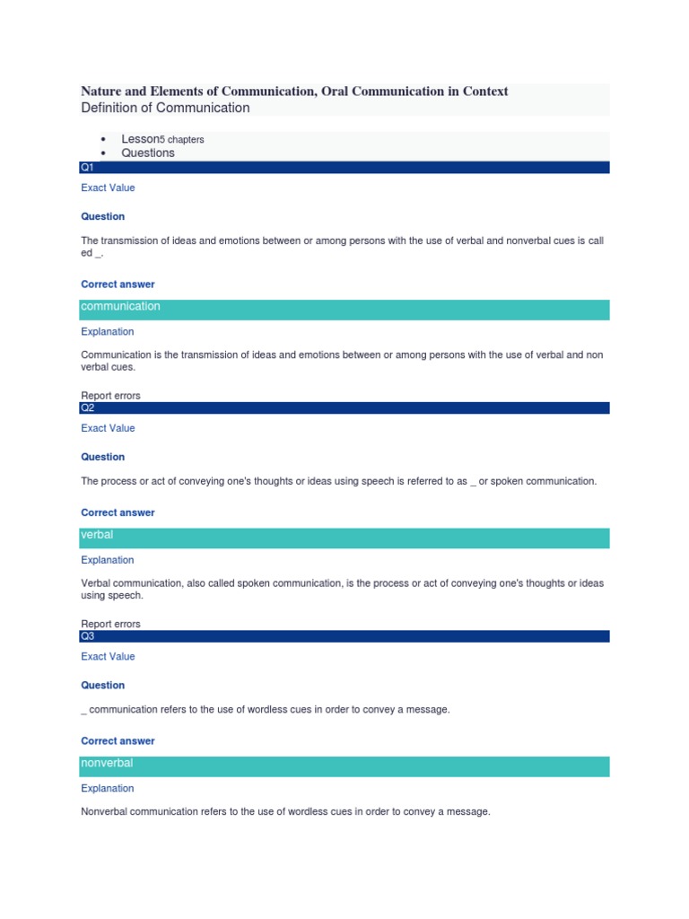 Quizzes in Oral | PDF | Nonverbal Communication | Communication