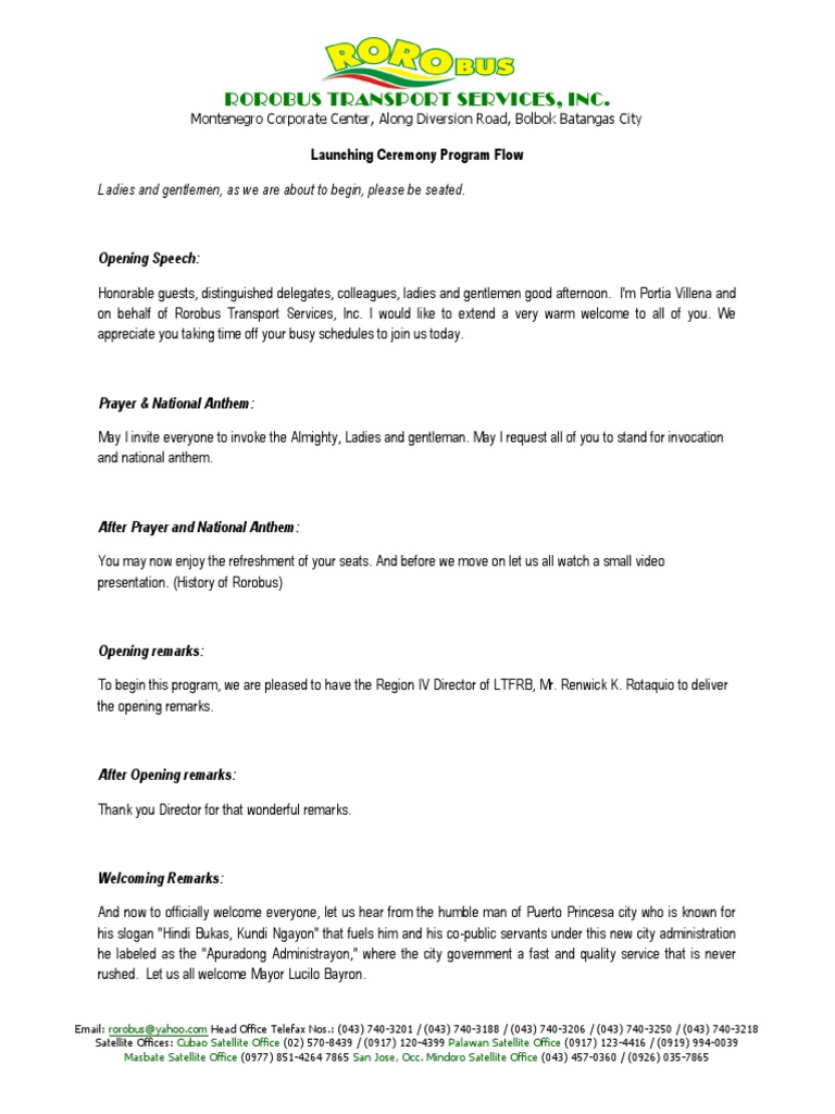 Launching Ceremony Program Flow Script | PDF