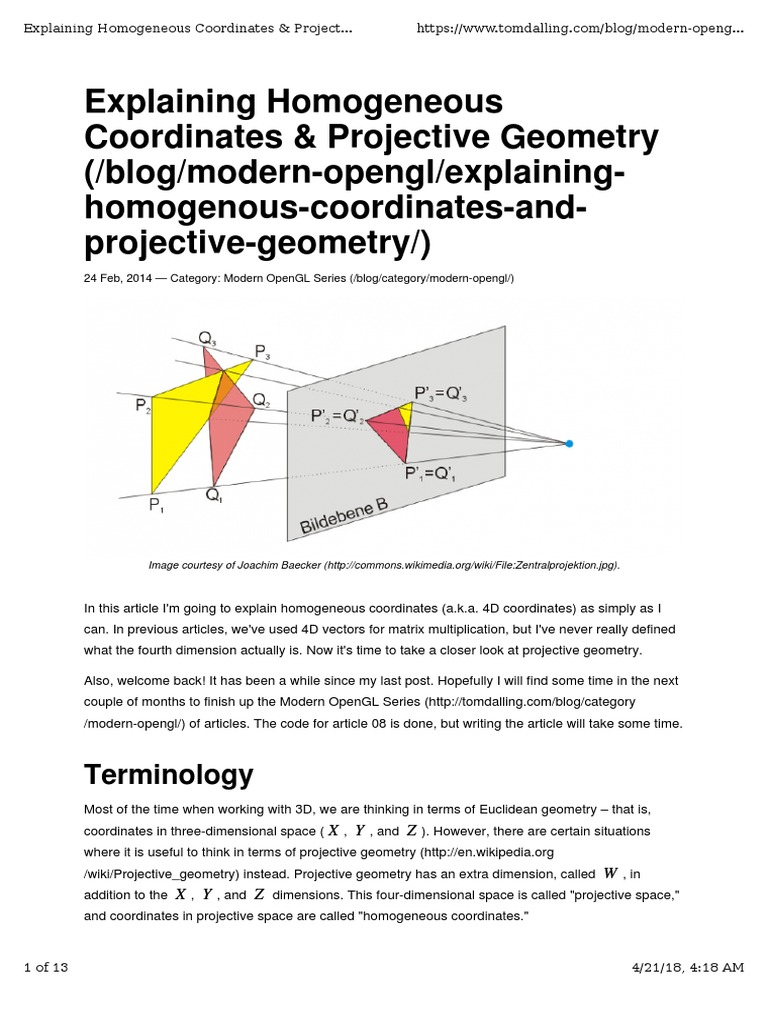 Explaining Homogeneous Coordinates And Projective Geometry Pdf Shader Matrix Mathematics