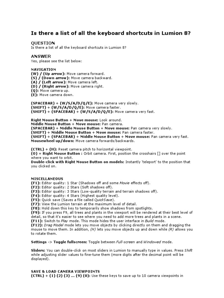 Lumion Keyboard Shortcuts Pdf Icon Computing Menu Computing 