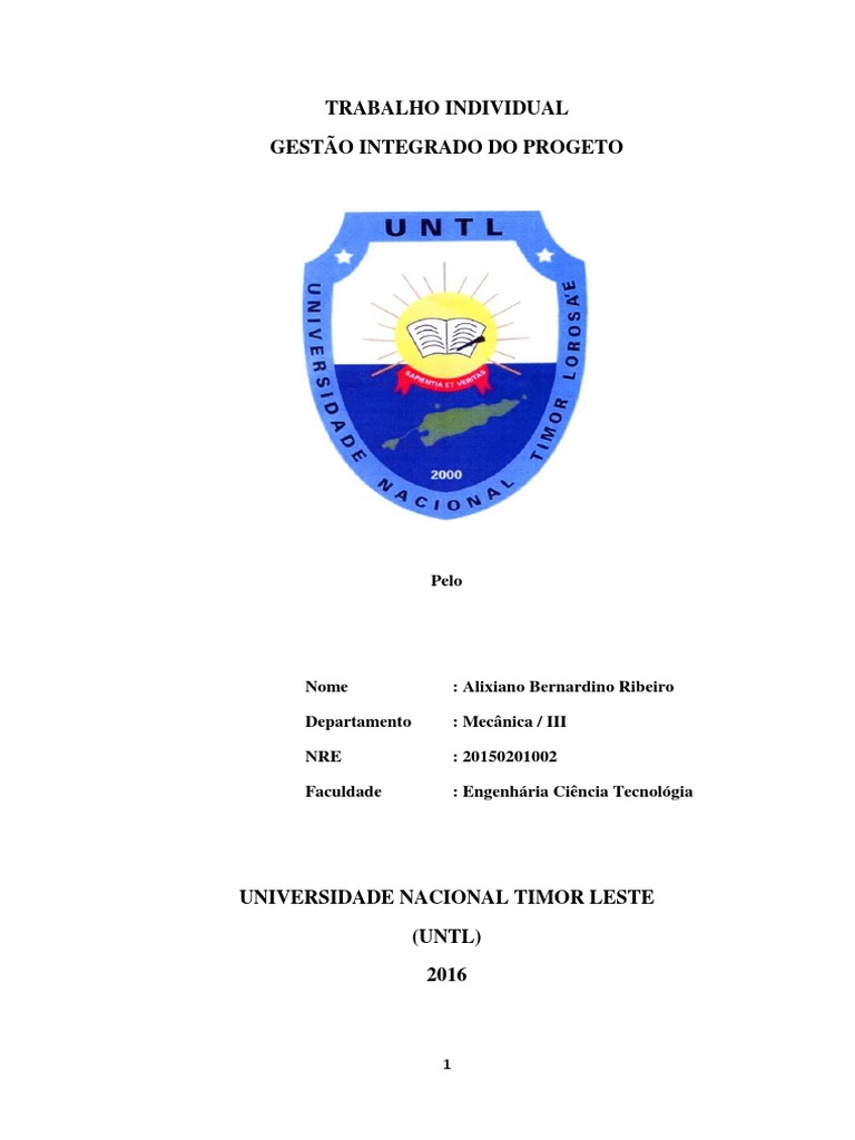 Trabalho Individual | PDF | Gestão de projetos | Projetos