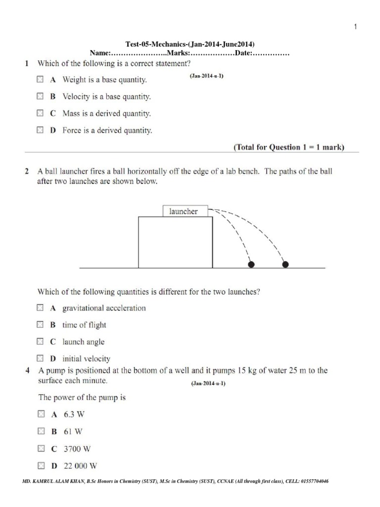Test 05 Mechanics | PDF | Natural Sciences | Physical Sciences