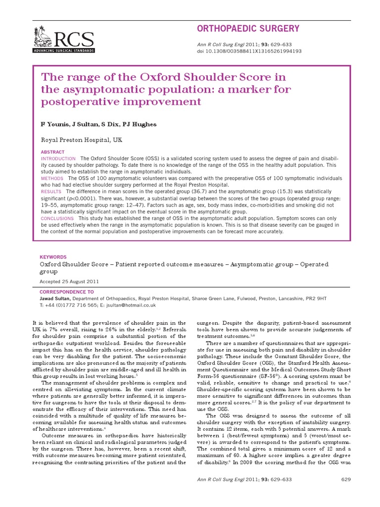The Range of The Oxford Shoulder Score in The Asymptomatic Population ...