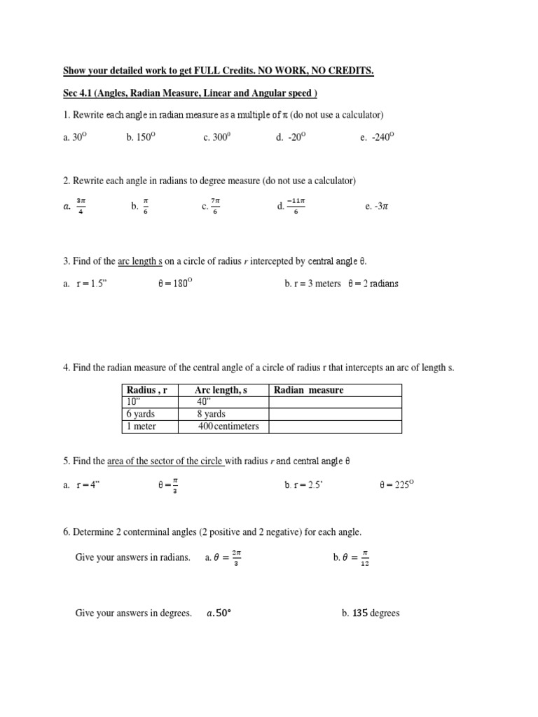 Sec+4 1+to+4 4+Review+Questions | PDF | Trigonometric Functions | Sine