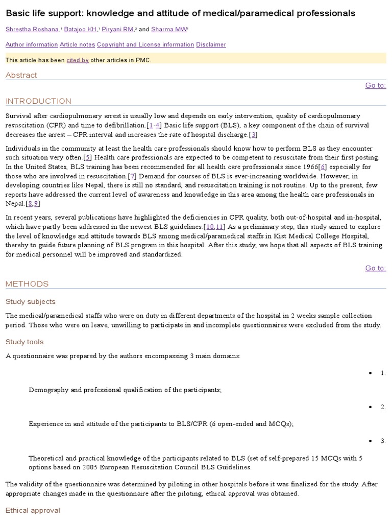 Basic Life Support | PDF | Cardiopulmonary Resuscitation | Emergency ...
