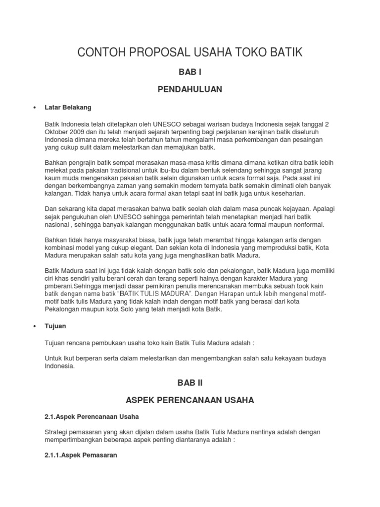 Contoh Proposal Usaha Toko Batik | PDF