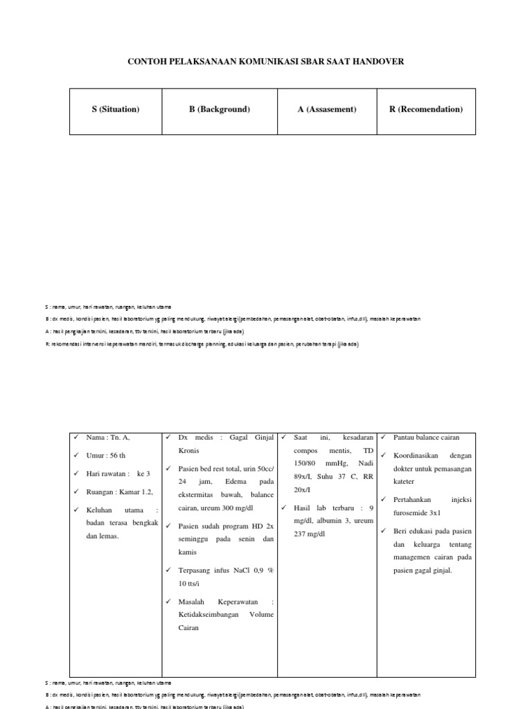Contoh Pelaksanaan Komunikasi Sbar Saat Handover | PDF