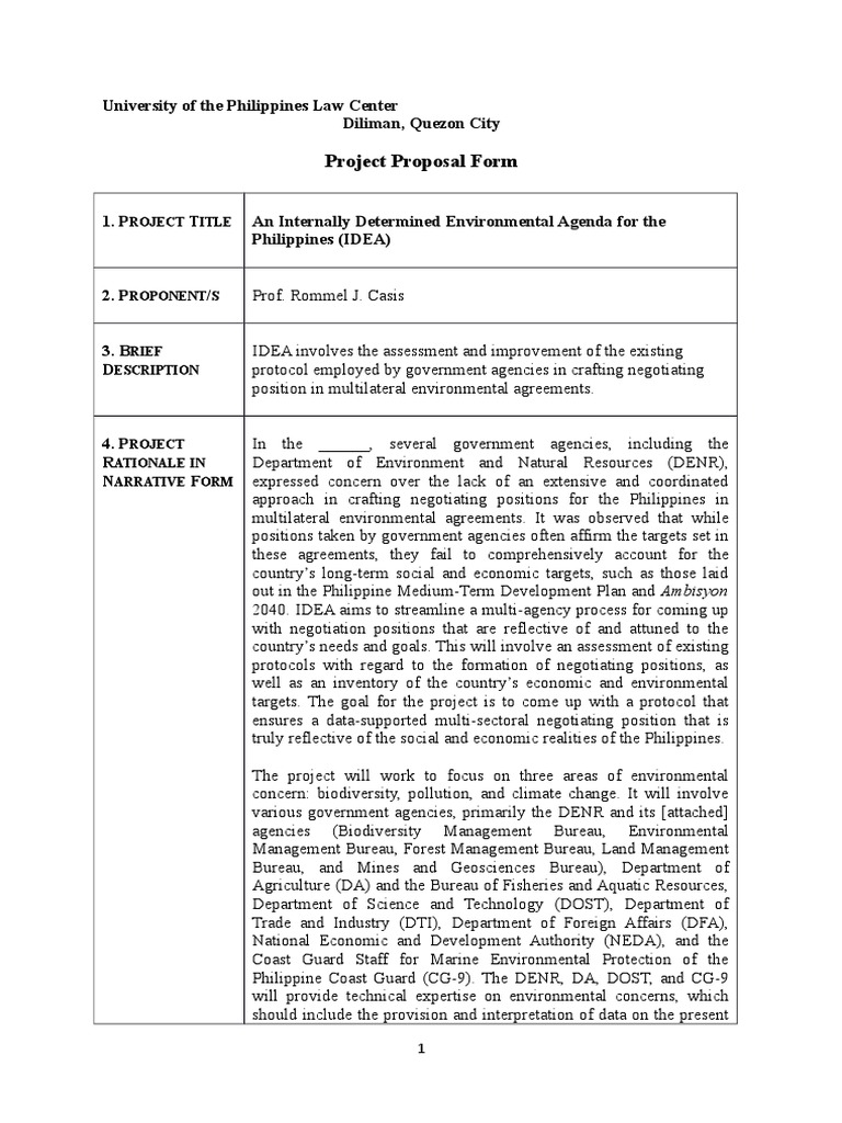 Project Proposal Summary Form 2 | PDF | Environmental Protection ...