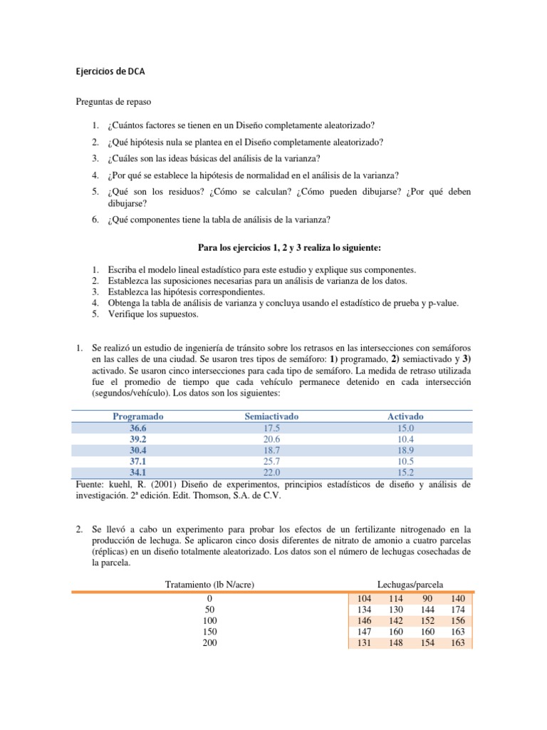Ejercicios de DCA | PDF | Análisis de variación | Estadísticas