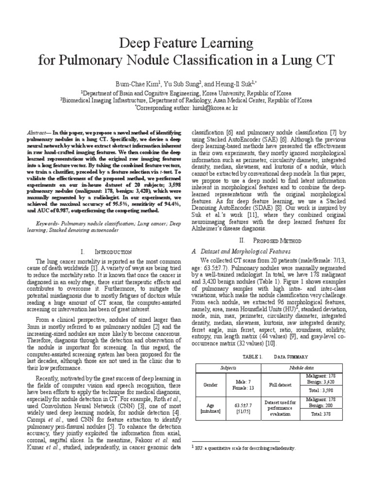 Deep Feature Learning For Pulmonary Nodule Classification in A Lung CT | PDF | Computational ...