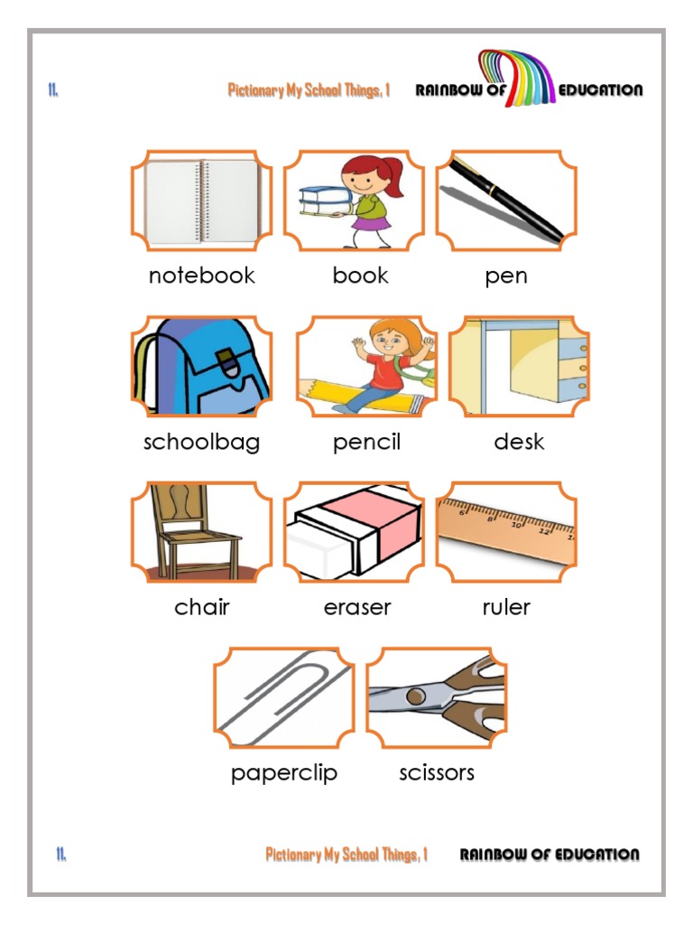 Notebook Book Pen: Pictionary My School Things, 1 | PDF | Writing ...