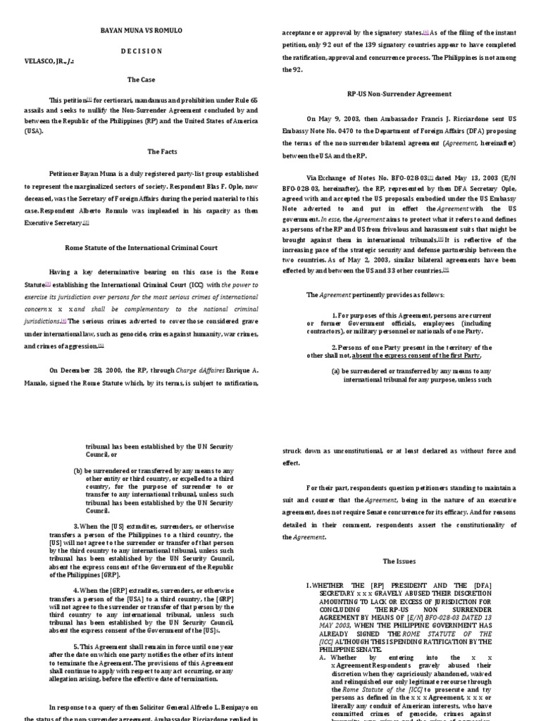 Bayan Muna Vs Romulo | PDF | Treaty | International Criminal Court