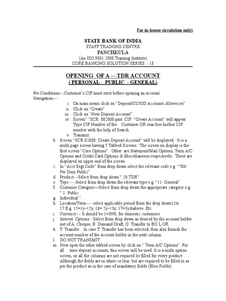 Opening of A - TDR Account: State Bank of India | PDF | Deposit Account ...