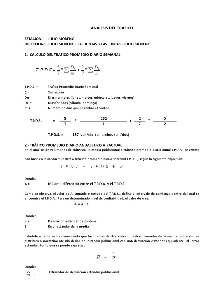 Calculo Tpda Aforo Julio Moreno - Las Juntas | Descargar gratis PDF | Error estándar | Teoría ...