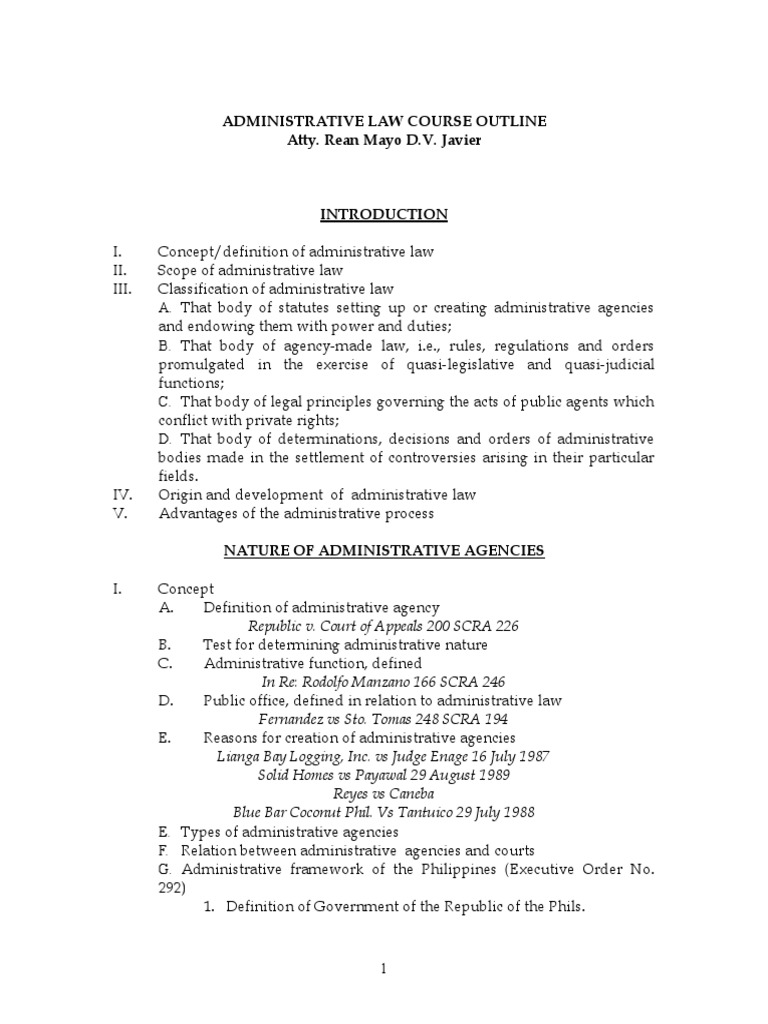 Administrative Law Course Outline Atty. Rean Mayo D.V. Javier ...