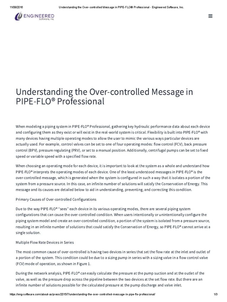 Understanding The Over-Controlled Message in PIPE-FLO® Professional ...