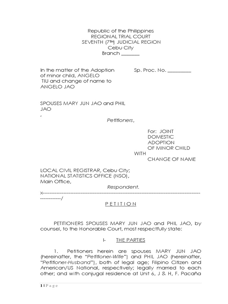Adoption Petition | PDF | Prosecutor | Marriage