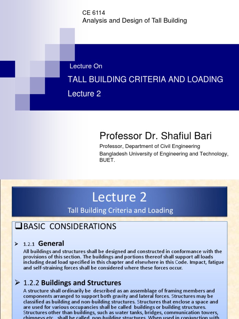 Lec 2 - Tall Building Criteria and Loading-2003 | PDF | Structural Load ...