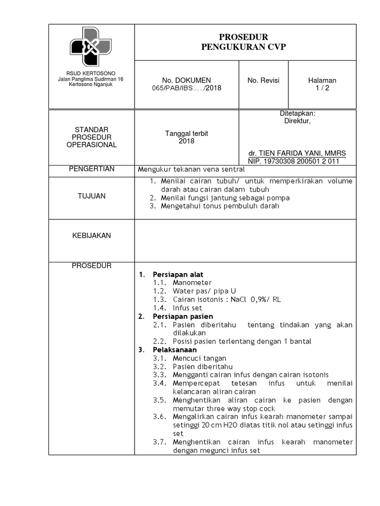 Prosedur Pengukuran CVP | PDF