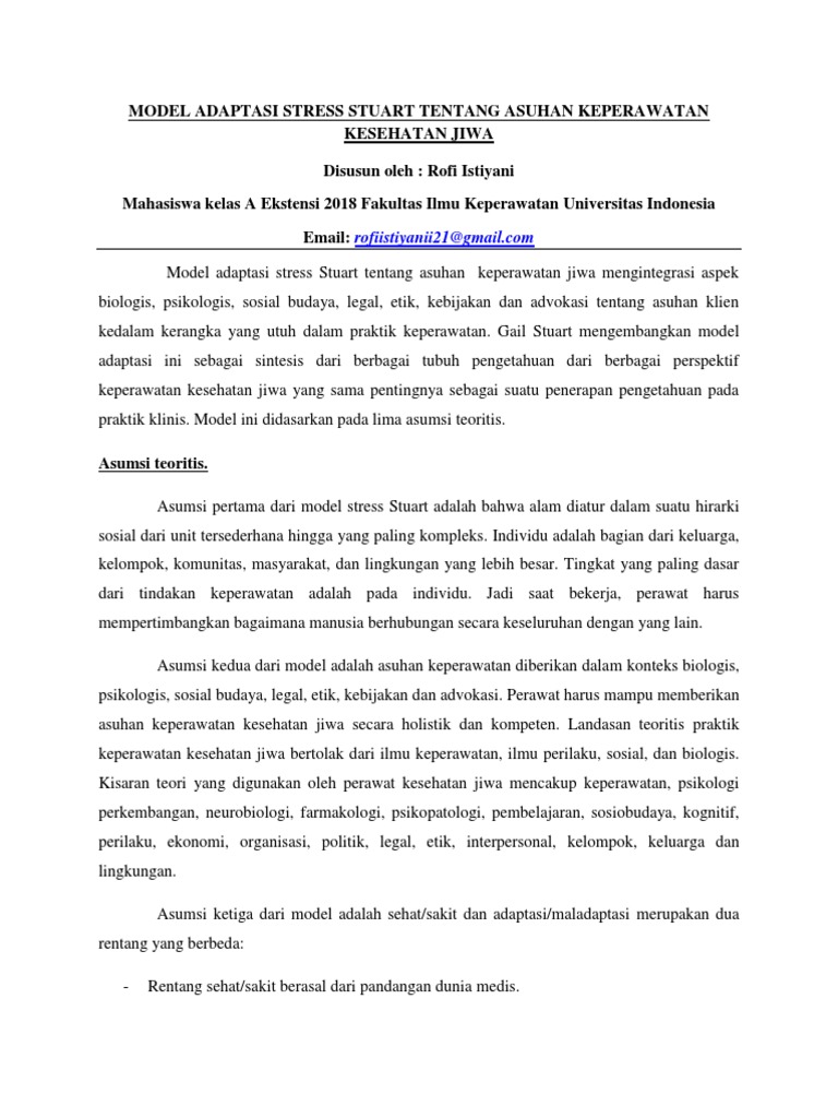 Model Adaptasi Stress Stuart Tentang Asuhan Keperawatan Kesehatan Jiwa ...