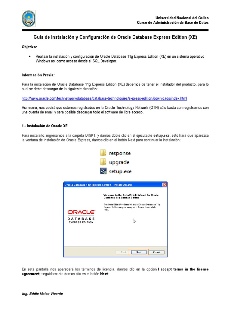 Guía De Instalación Y Configuración De Oracle 11g Express V2 Pdf Base De Datos Oracle Sql