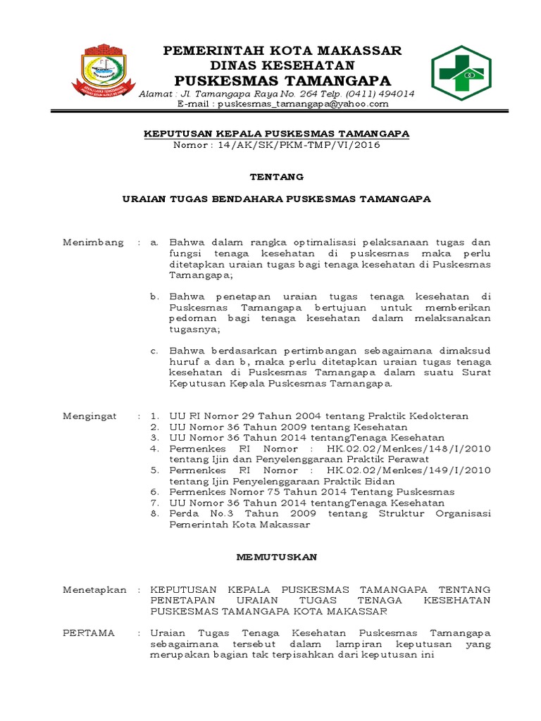 2.3.16.1 SK Dan Uraian Tugas Dan Tanggung Jawab Pengelola Keuangan | PDF