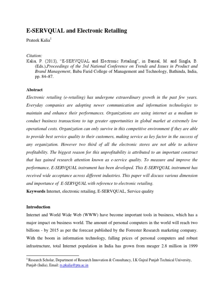 E SERVQUAL and Electronic Retailing | PDF | Retail | Customer Satisfaction