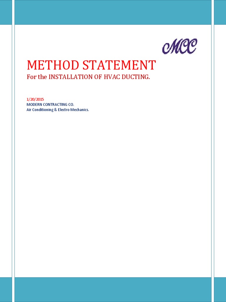 Hvac Duct Installation Method Statement Pdf Duct Flow Manufactured Goods
