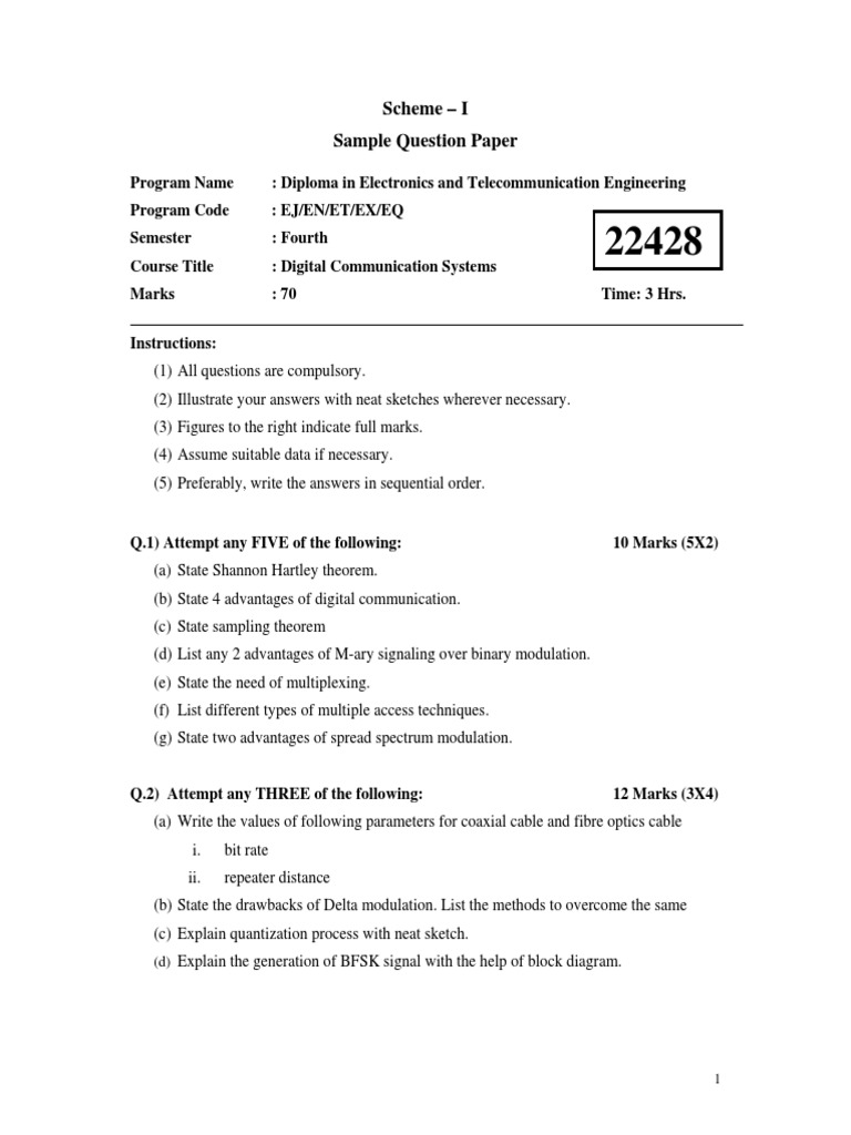 Sample Question Paper Digital Communication Systems | PDF | Modulation ...
