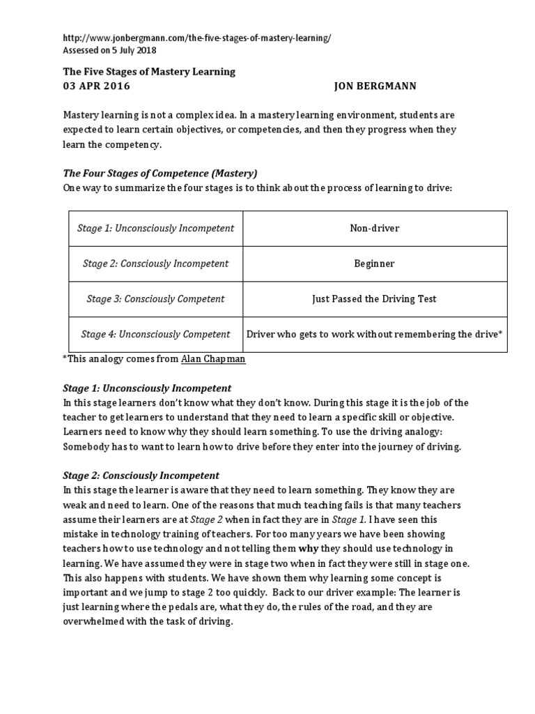 5 Stages of Mastery Learning | PDF | Learning | Educational Assessment