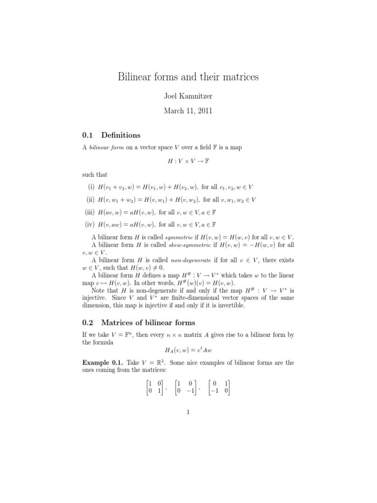 An Introduction to Bilinear Forms, Their Matrices, Isotropic Vectors ...