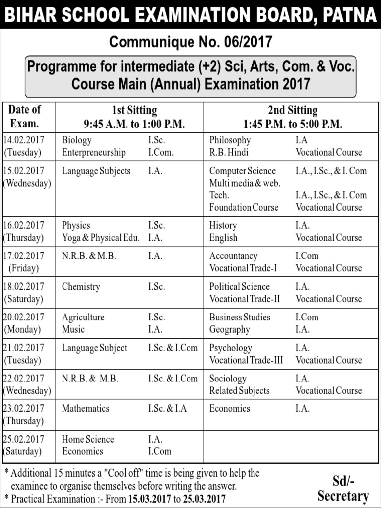 Inter Exam Schedule | PDF