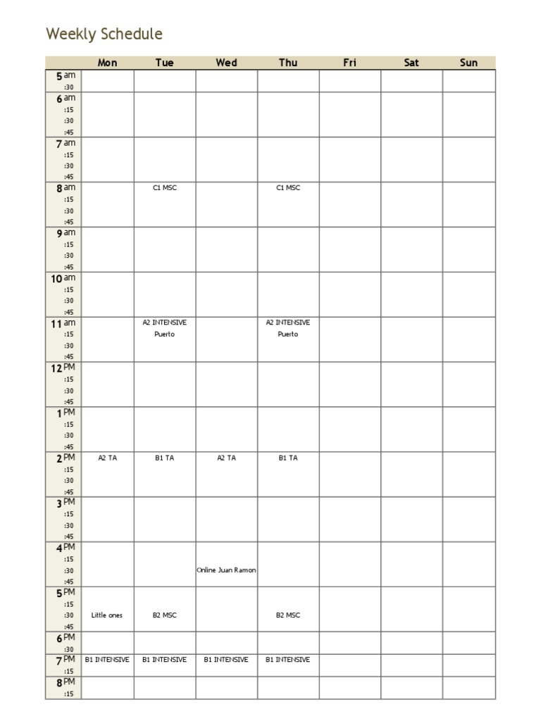 Weekly Schedule: Mon Tue Wed Thu Fri Sat Sun 5 6 | PDF