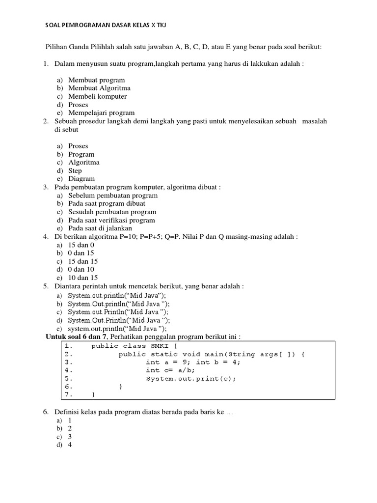 Soal Pemrograman Dasar | PDF
