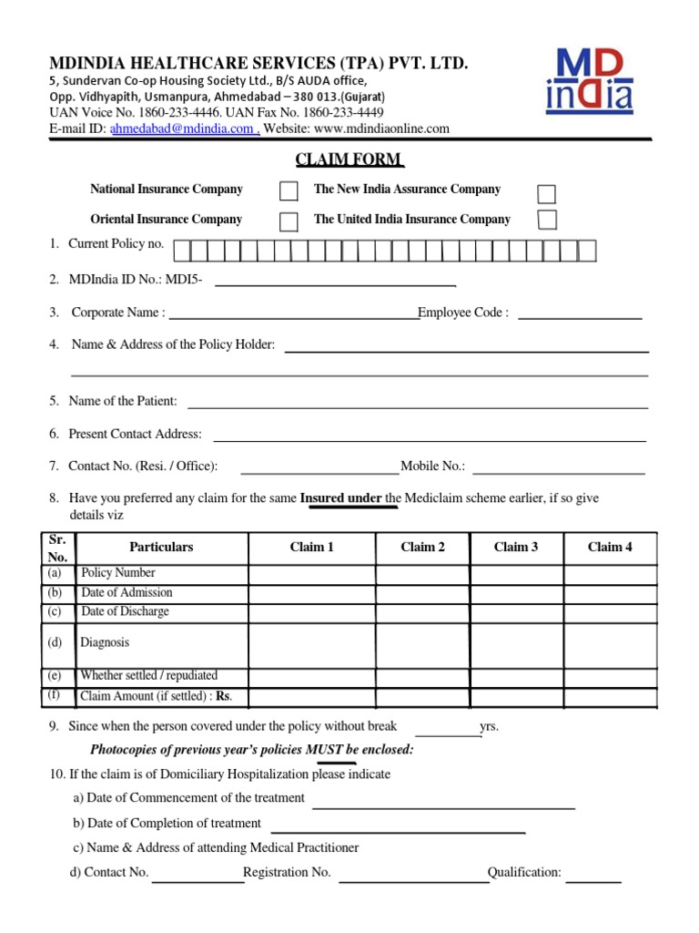 Ahmedabad Claim Form | PDF | Hypertension | Medicine