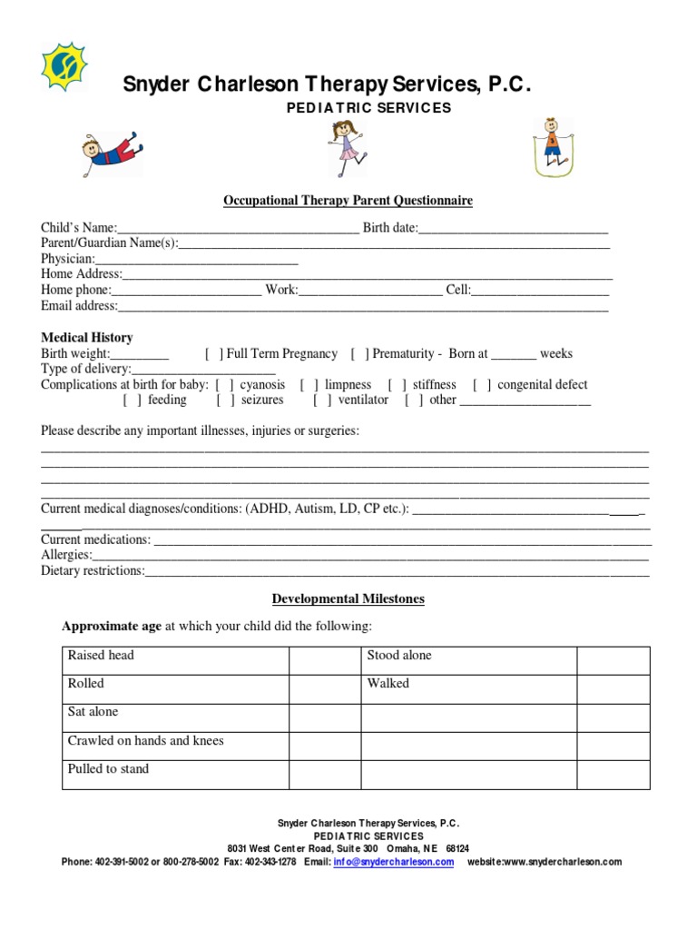 OT Parent Questionnaire | PDF | Health Sciences | Diseases And Disorders